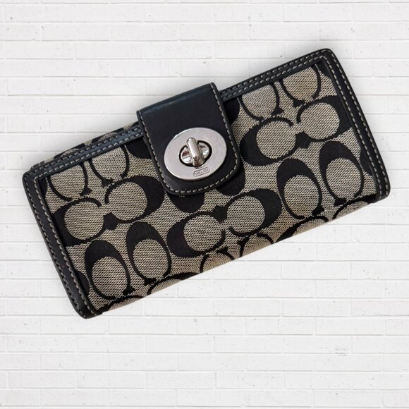 Coach | Bags | Coach Turn Lock Classic C Canvas Leather 2sided Wallet ...